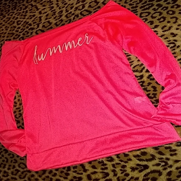 Tops | Nwt Neon Pink Summer Offshoulder Tee | Poshmark